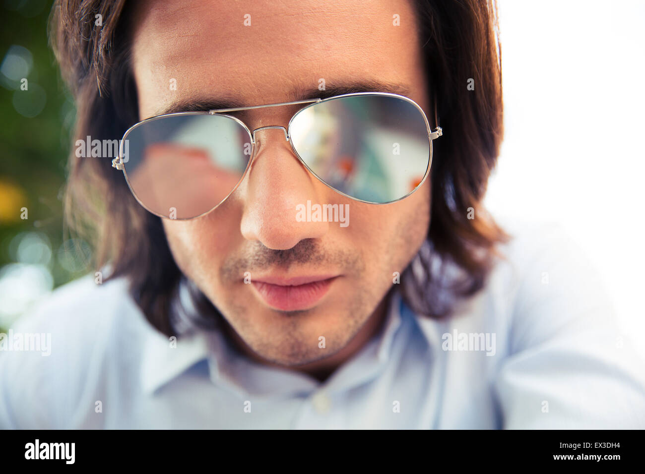 Closeup portrait of man with sunglasses in outdoors Stock Photo - Alamy