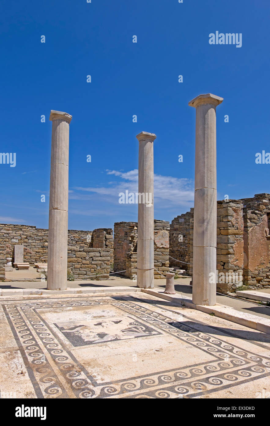 Mosaic floor in the ruins of the ancient city of Delos, Delos Island ...