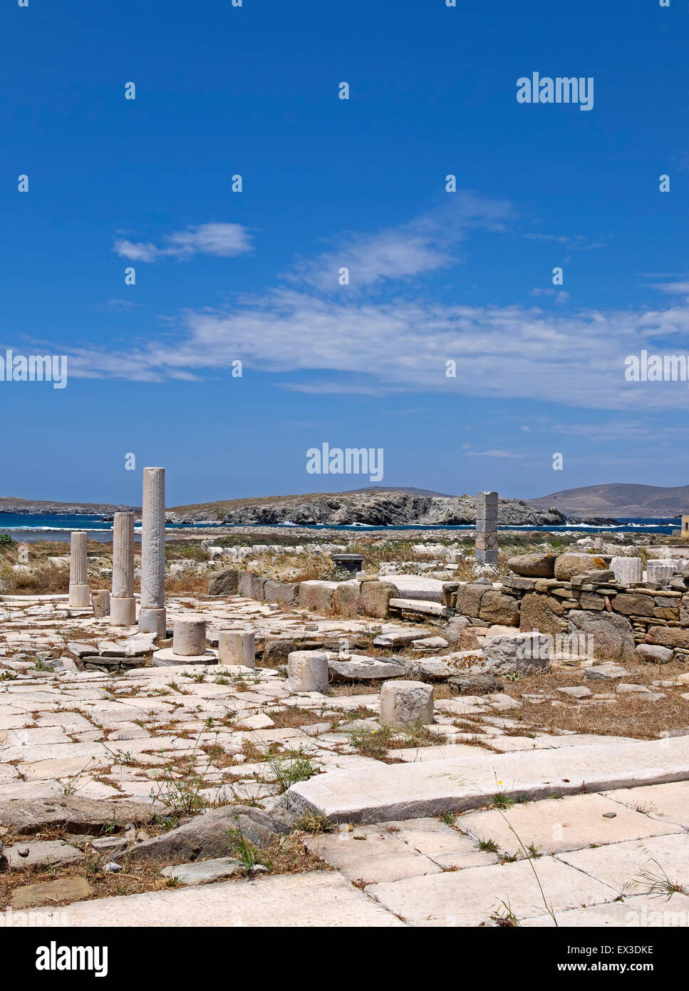 Ruins of the ancient city of Delos, Delos Island, Cyclades, Aegean Sea ...