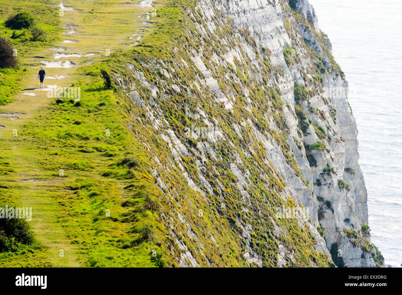 The famous White cliffs of Dover, bird's eye view of lonely solitary ...
