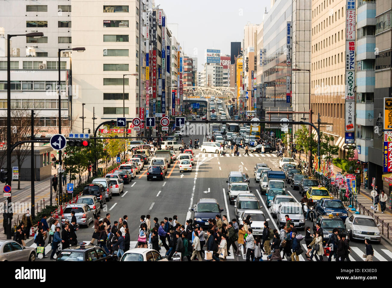 Above view. busy Umeda main street outside Yodobashi camera store. Busy ...