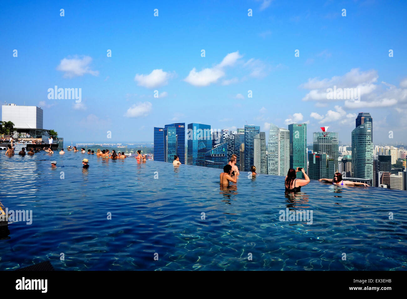 Chilling at the MBS Infinity pool and enjoying the city skyline Stock ...
