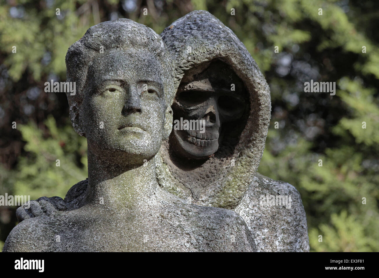 Death skeleton statue symbol tombstone in the cemetery Stock Photo - Alamy