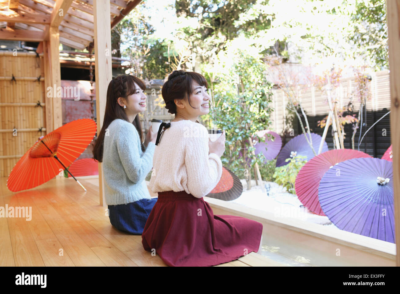 Young Japanese women enjoying foot spa in Kawagoe, Japan Stock Photo ...