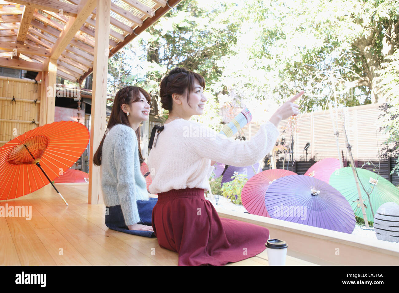 Young Japanese women enjoying foot spa in Kawagoe, Japan Stock Photo ...