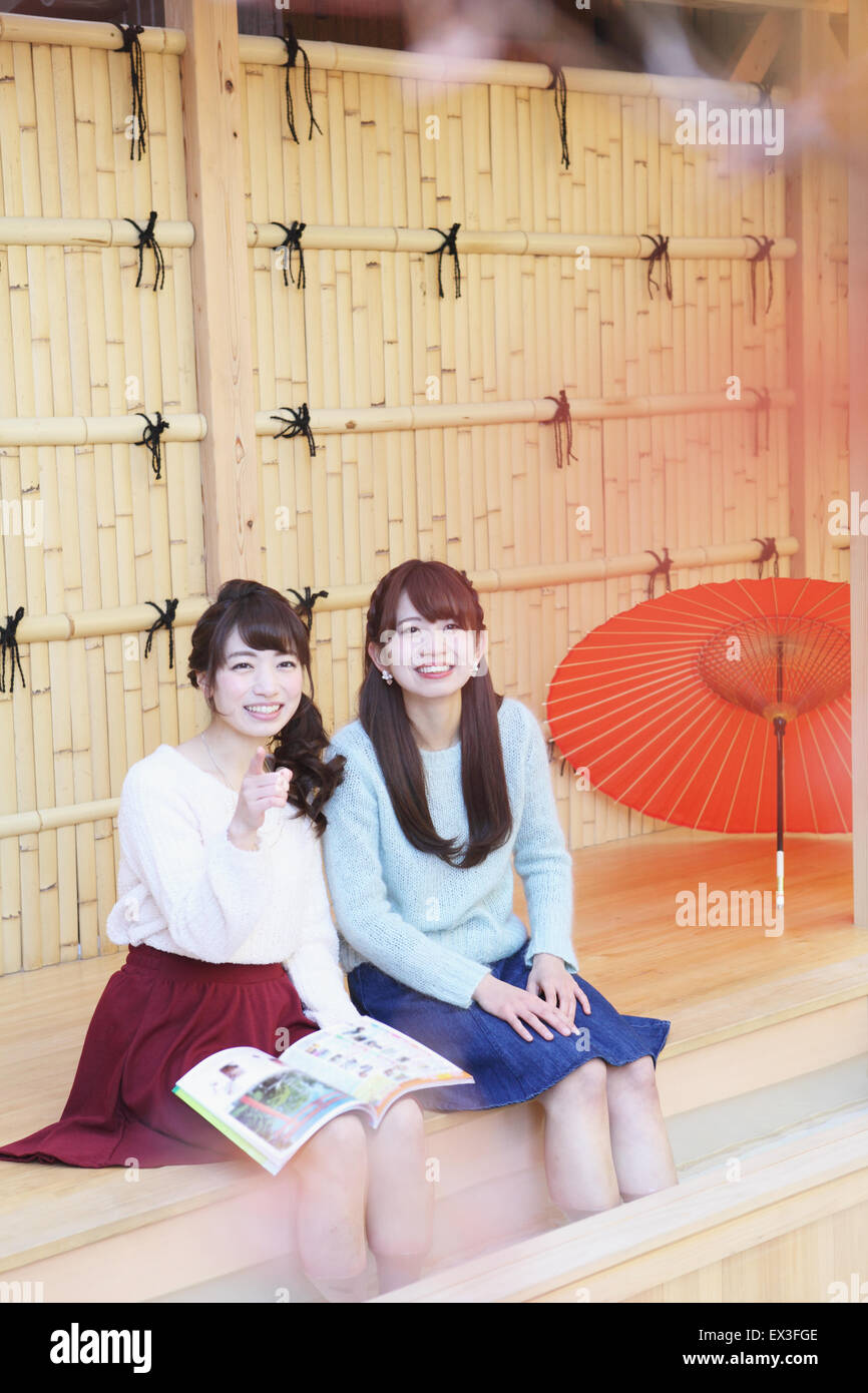 Young Japanese women enjoying foot spa in Kawagoe, Japan Stock Photo ...