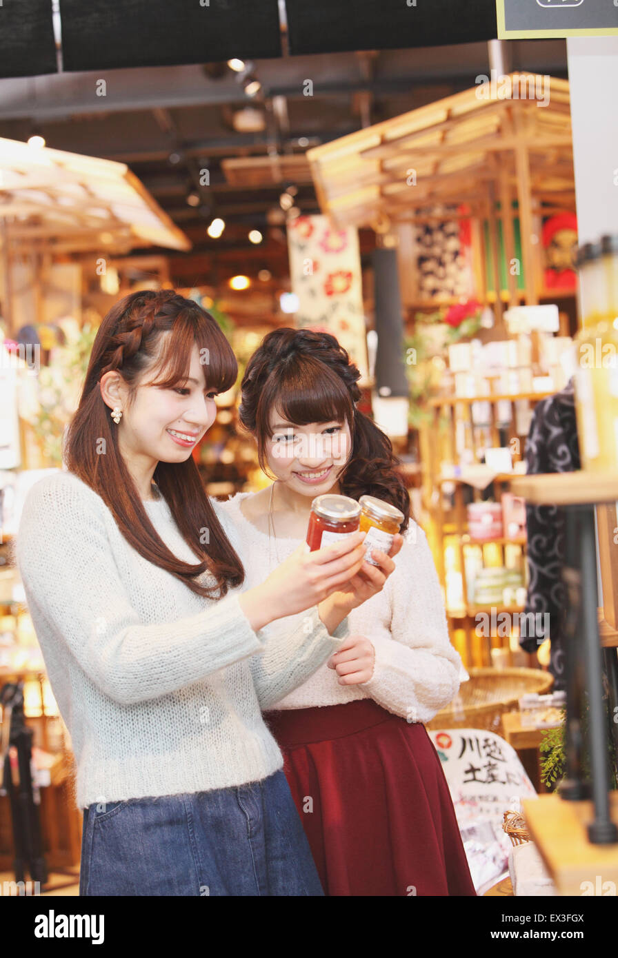 Young Japanese women enjoying shopping in Kawagoe, Japan Stock Photo ...