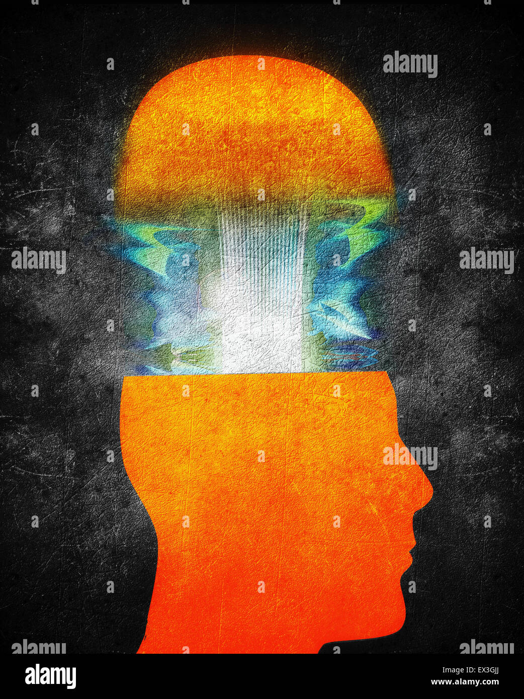 creativity concept illustration with orange human head Stock Photo - Alamy