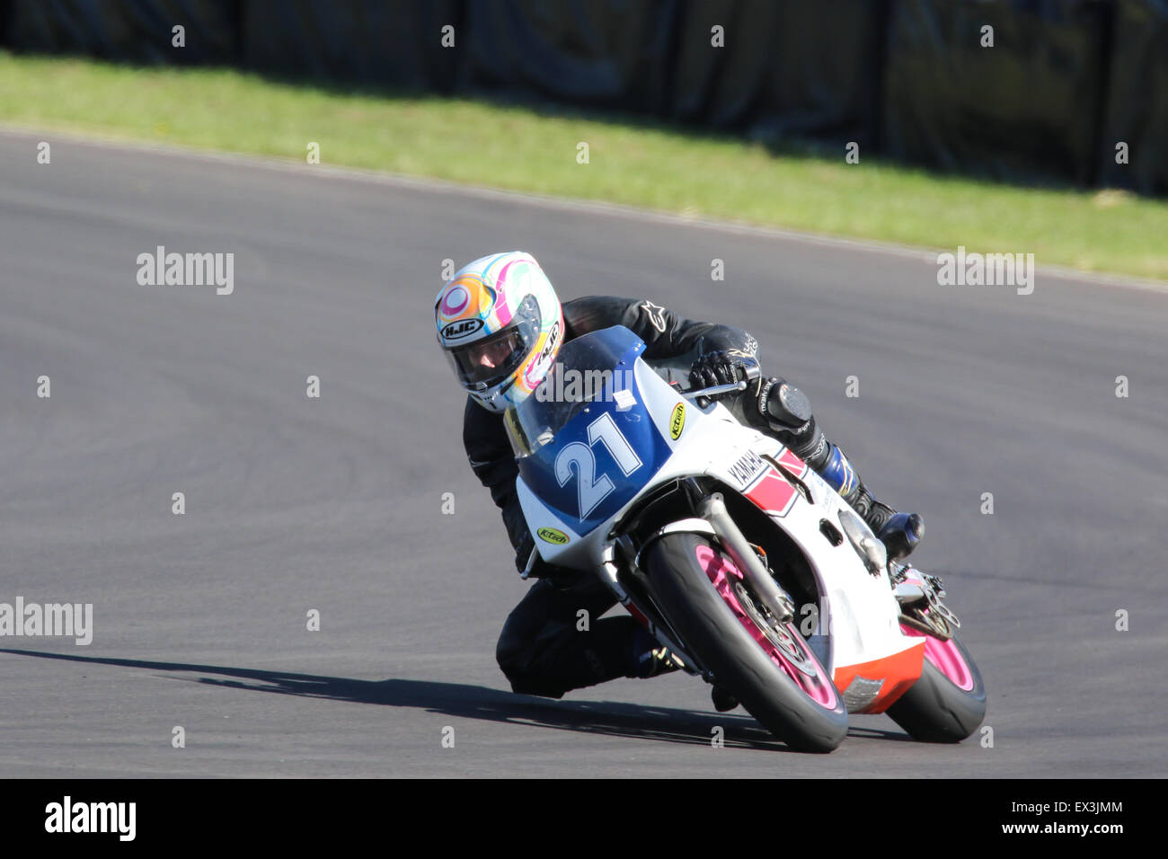 Bikers racing around Castle Combe Circuit for the Grand National Race ...