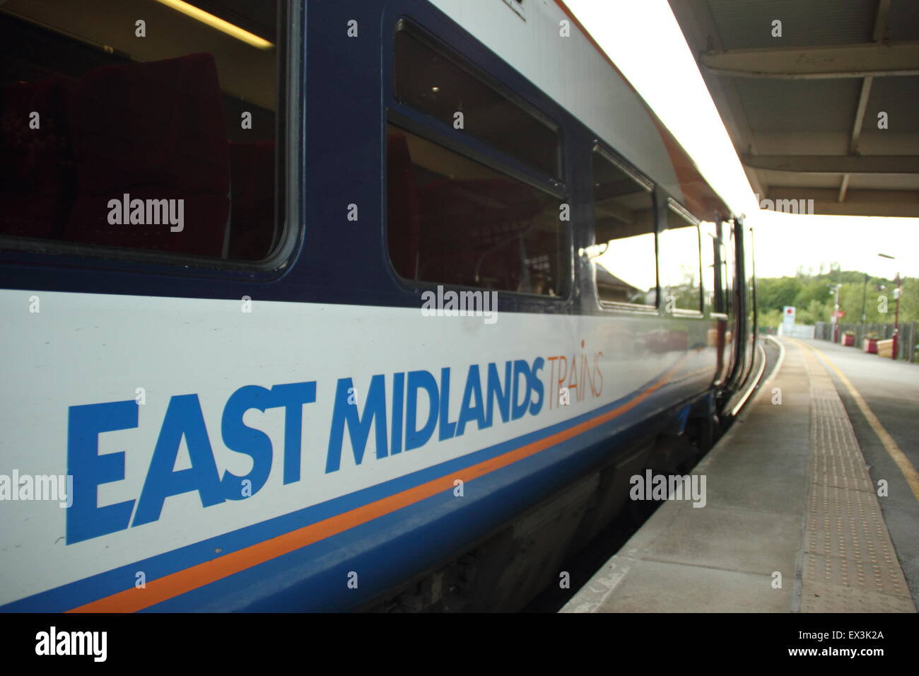An East Midlands train at Matlock railway station, Derbyshire England ...