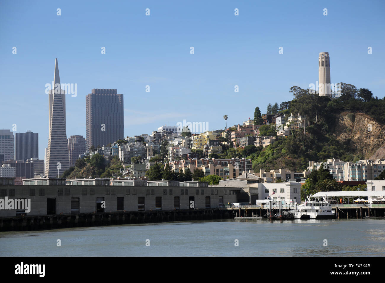 Pier 33 in San Francisco with the Coit Tower and Trans American Pyramid ...