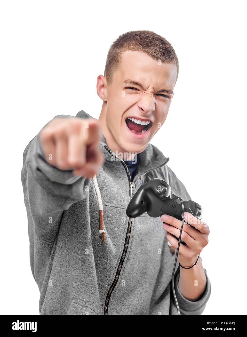 Young man with a joystick Stock Photo - Alamy