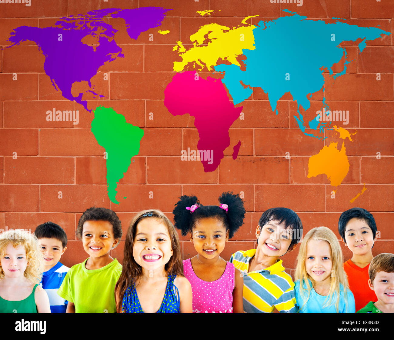 Multiethnic Group Children World Map Stock Photos & Multiethnic Group ...