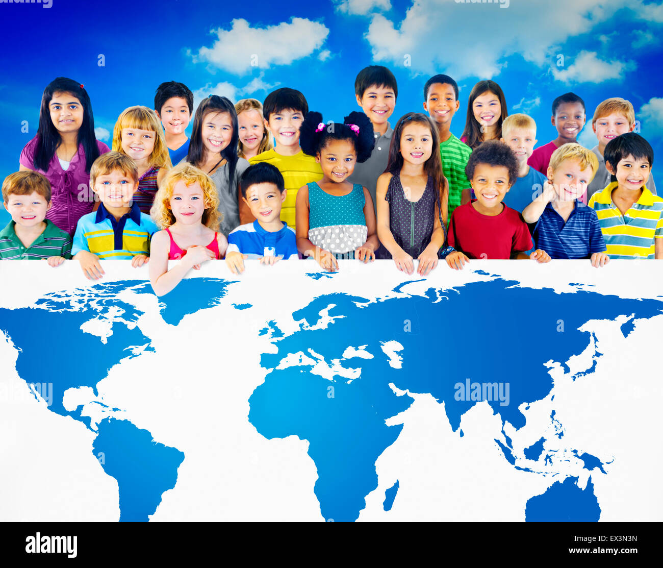 Multiethnic group children world map hi-res stock photography and ...