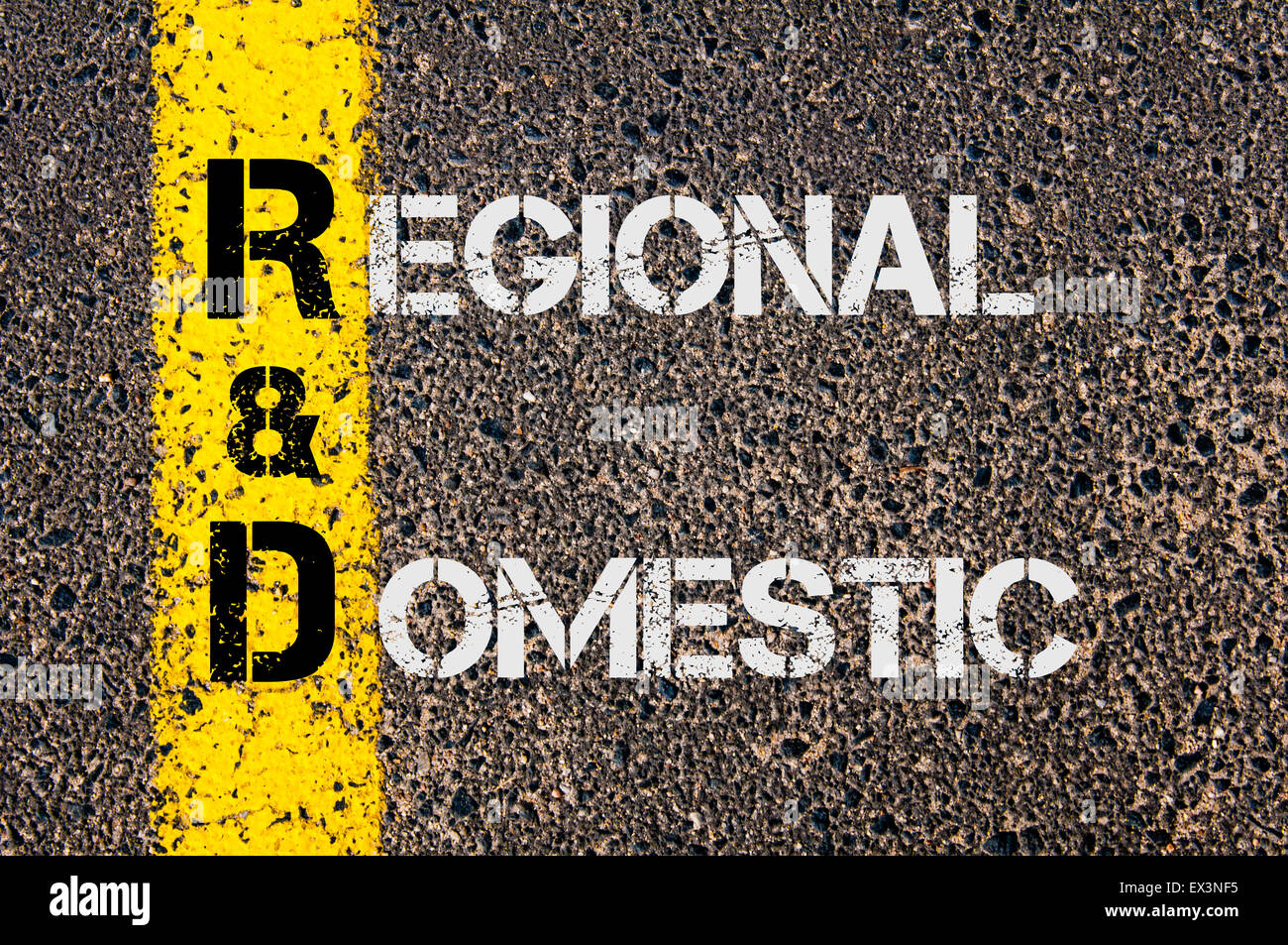Concept image of Business Acronym R&D as Regional and Domestic written ...
