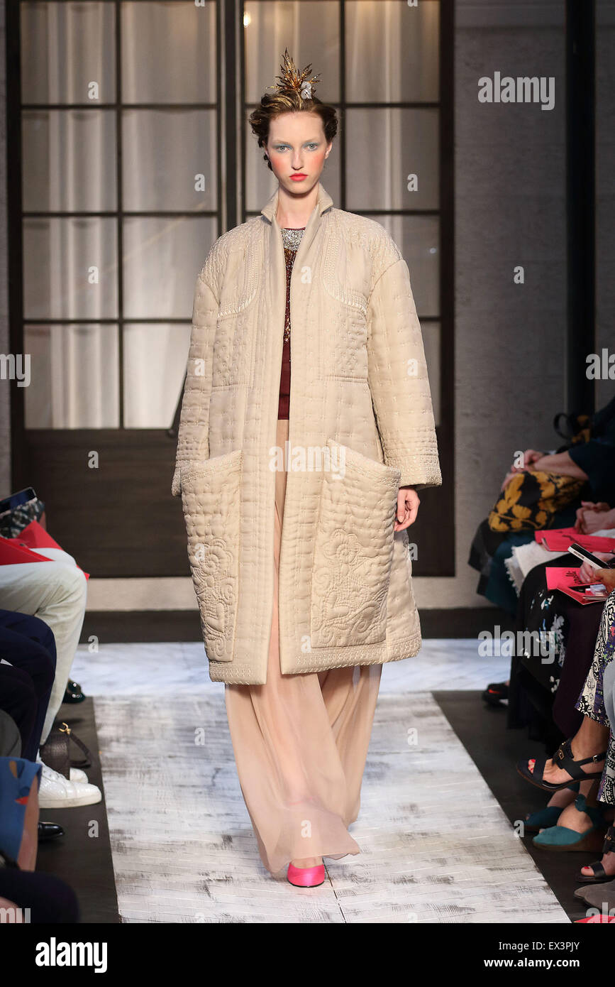 Paris, France. 06th July, 2015. A model wears a creation by French ...