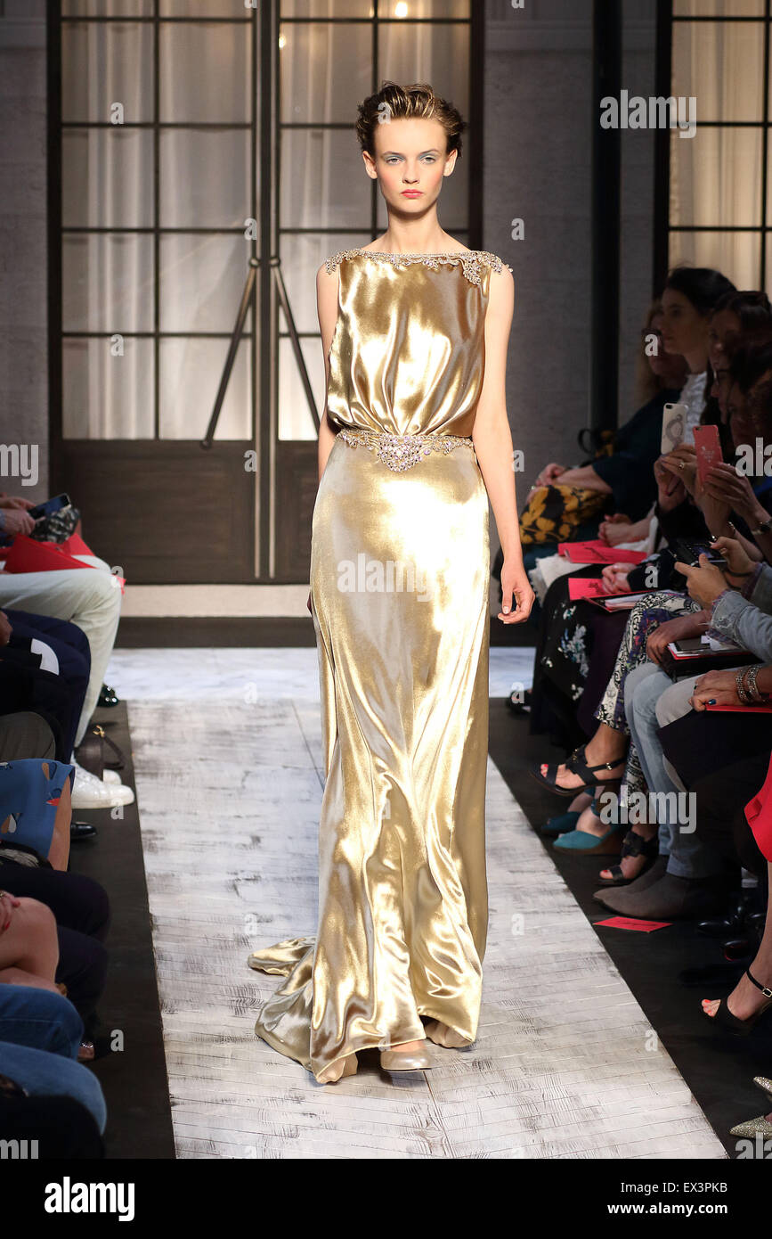 Paris, France. 06th July, 2015. A model wears a creation by French ...