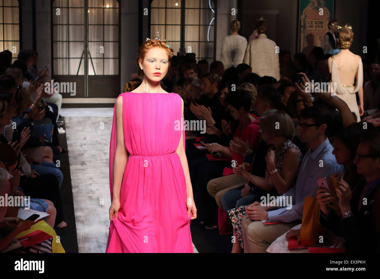 Paris, France. 06th July, 2015. A model wears a creation by French ...