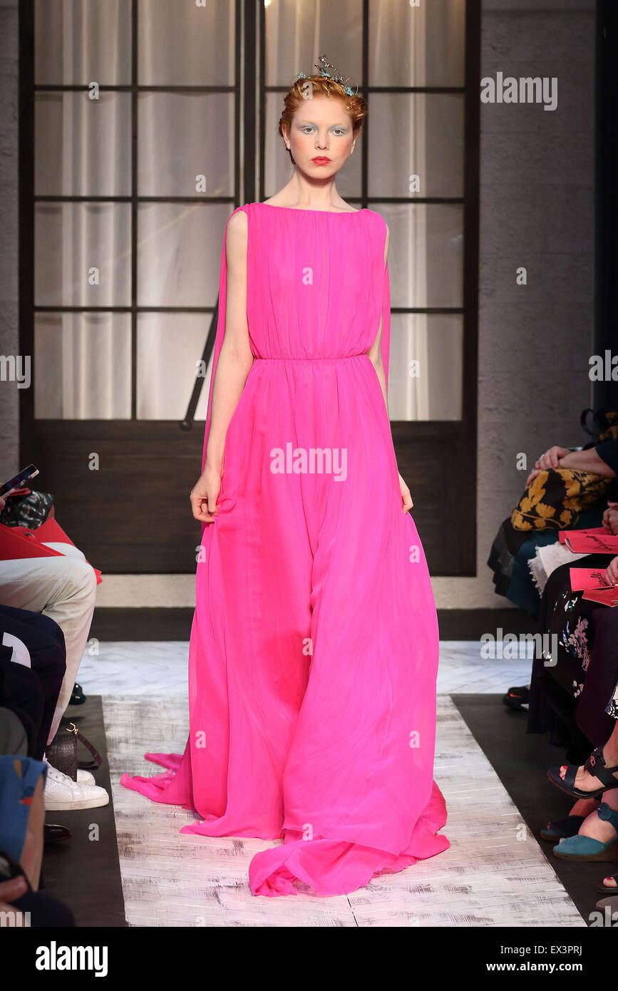 Paris, France. 06th July, 2015. A model wears a creation by French ...