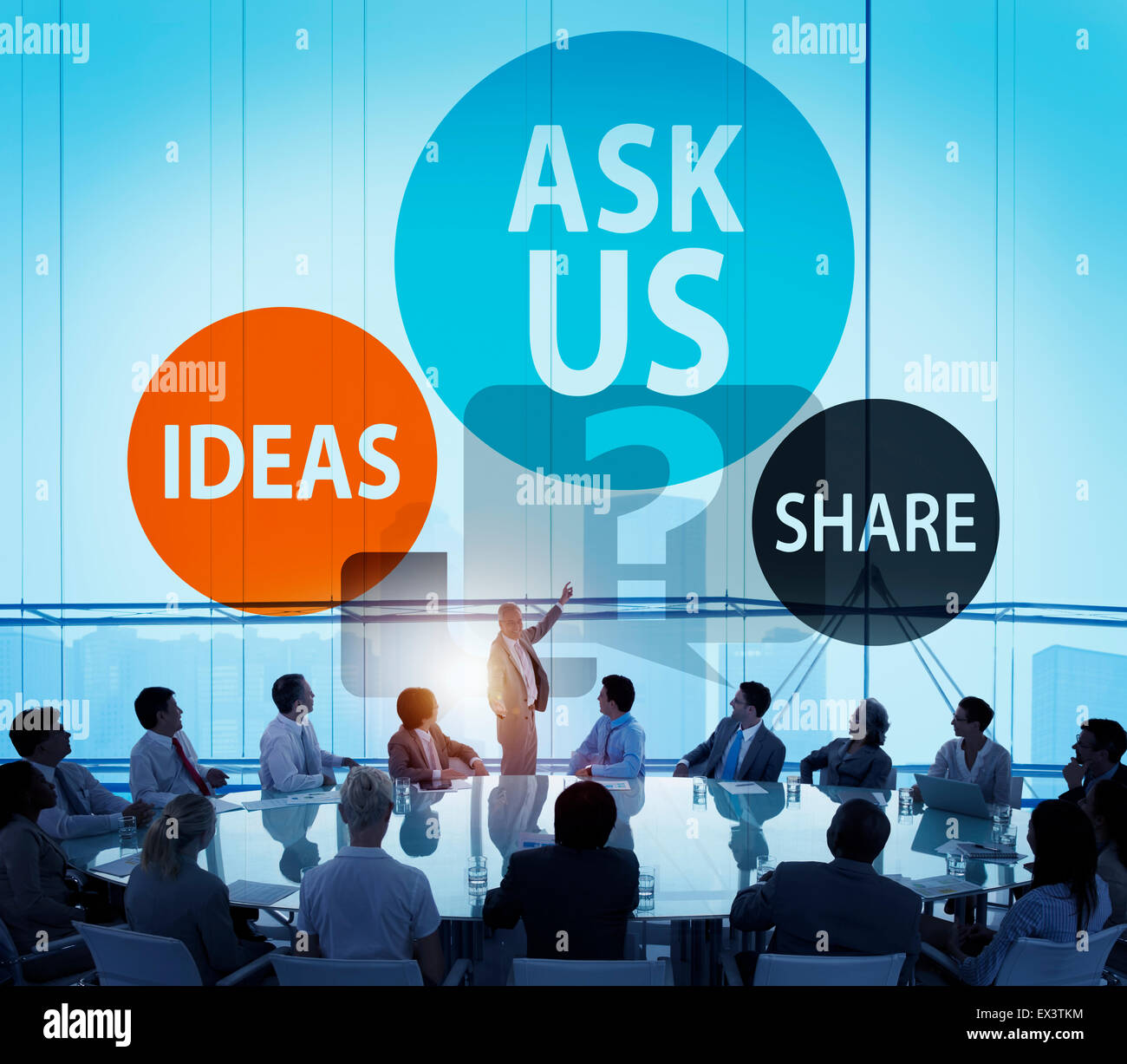 Ask us Customer Service Guidance Ideas Share Concept Stock Photo - Alamy