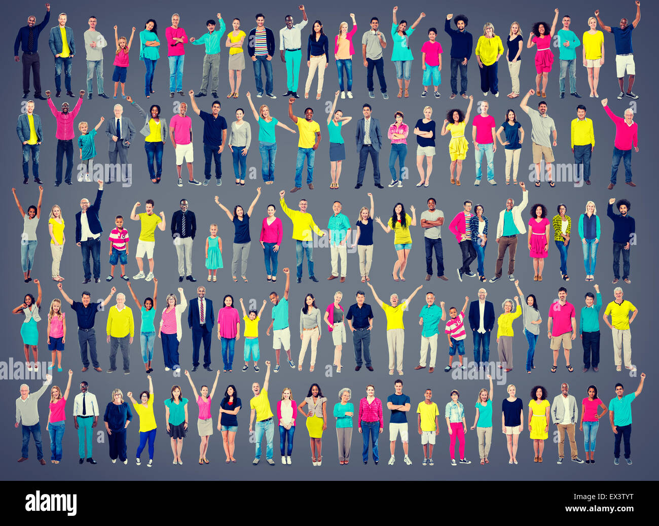 Multiethnic Casual People Togetherness Celebration Arms Raised Concept ...