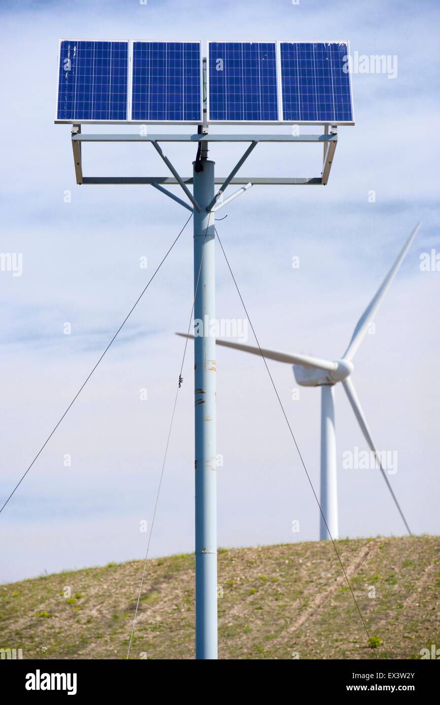 Windmill and photovoltaic panel for energy production, Zaragoza ...