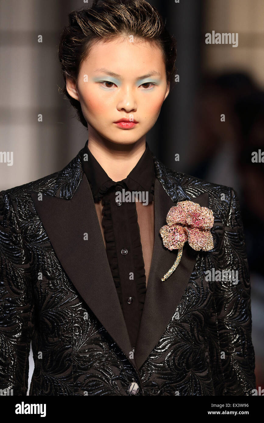 Paris, France. 06th July, 2015. A model wears a creation by French ...