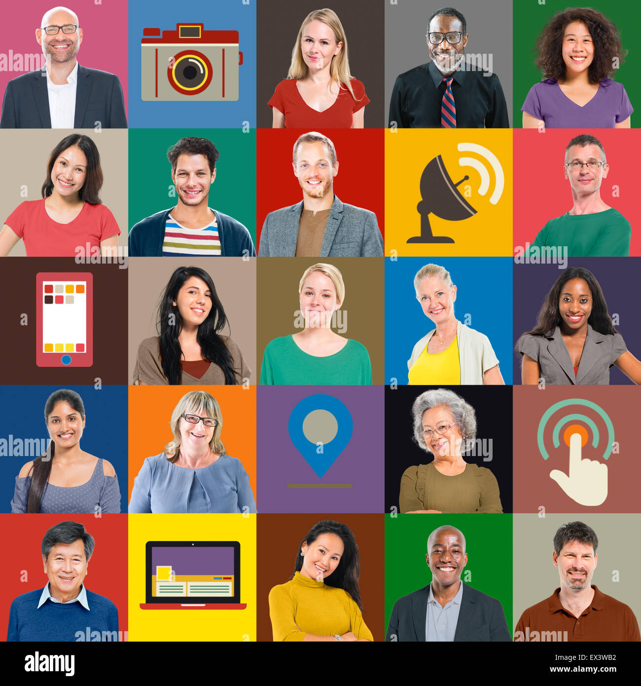 Multiethnic People Colorful Smiling Portrait Technology Concept Stock ... Multiethnic People Colorful Smiling Portrait Technology Concept Stock ...