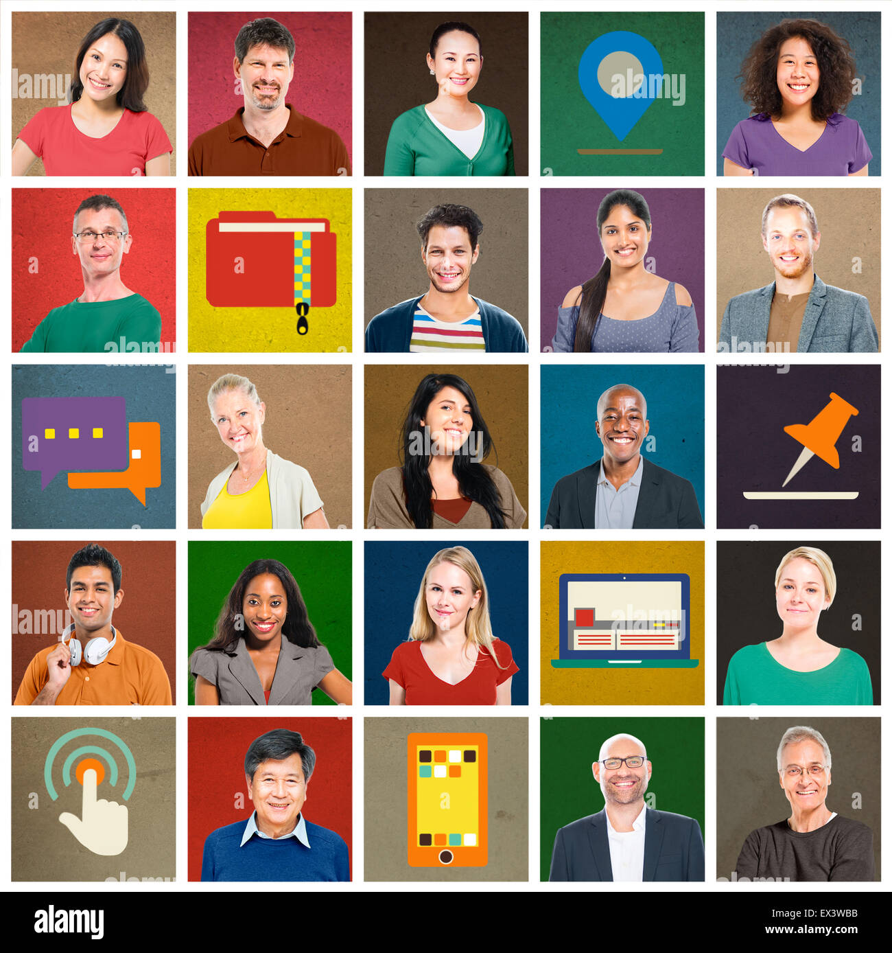 Multiethnic People Colorful Smiling Portrait Technology Concept Stock ... Multiethnic People Colorful Smiling Portrait Technology Concept Stock ...