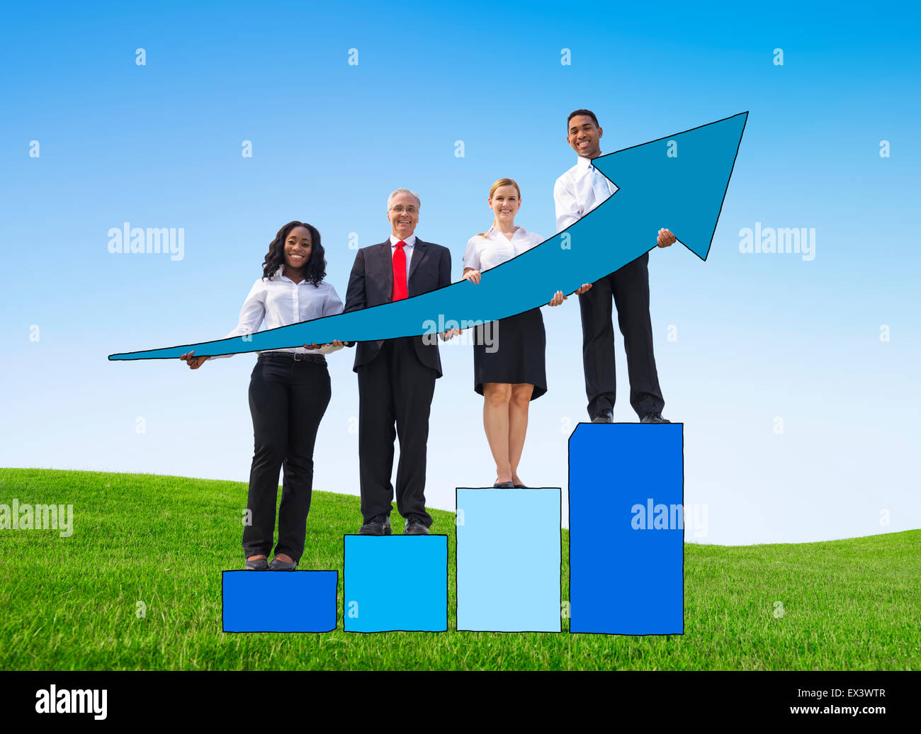 Business People Outdoors Holding Arrows Shows Progress Concept Stock ...