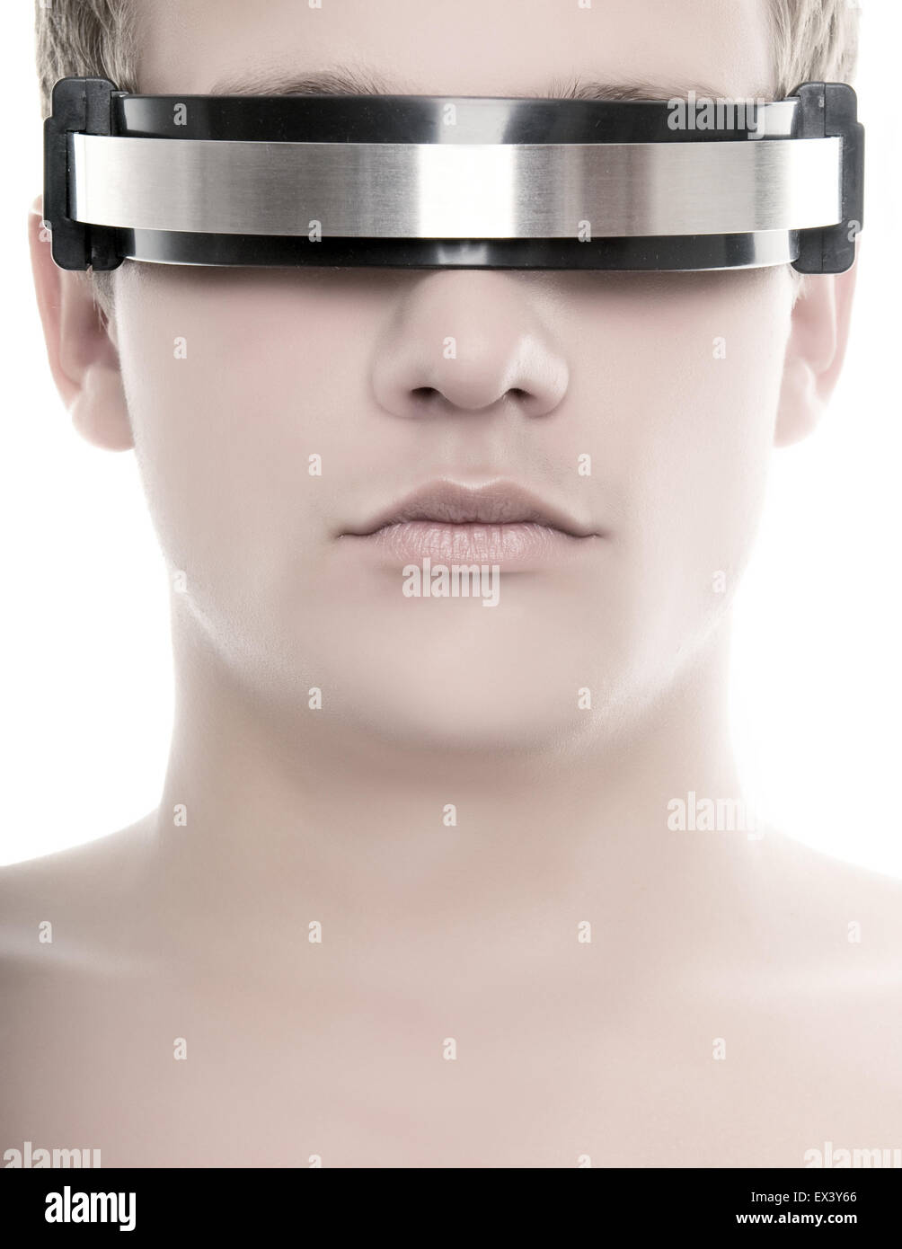 Handsome cyber man's face isolated on white background Stock Photo - Alamy