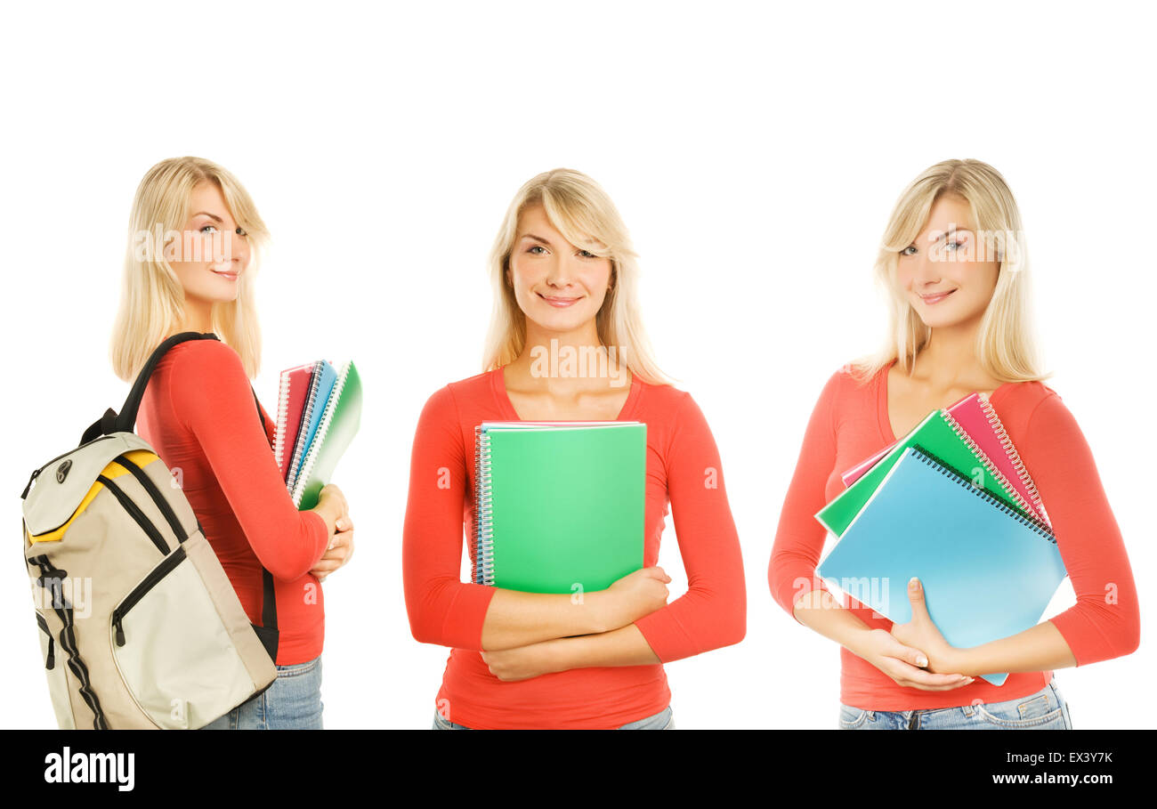 Young student in different poses. Isolated on white background Stock ...