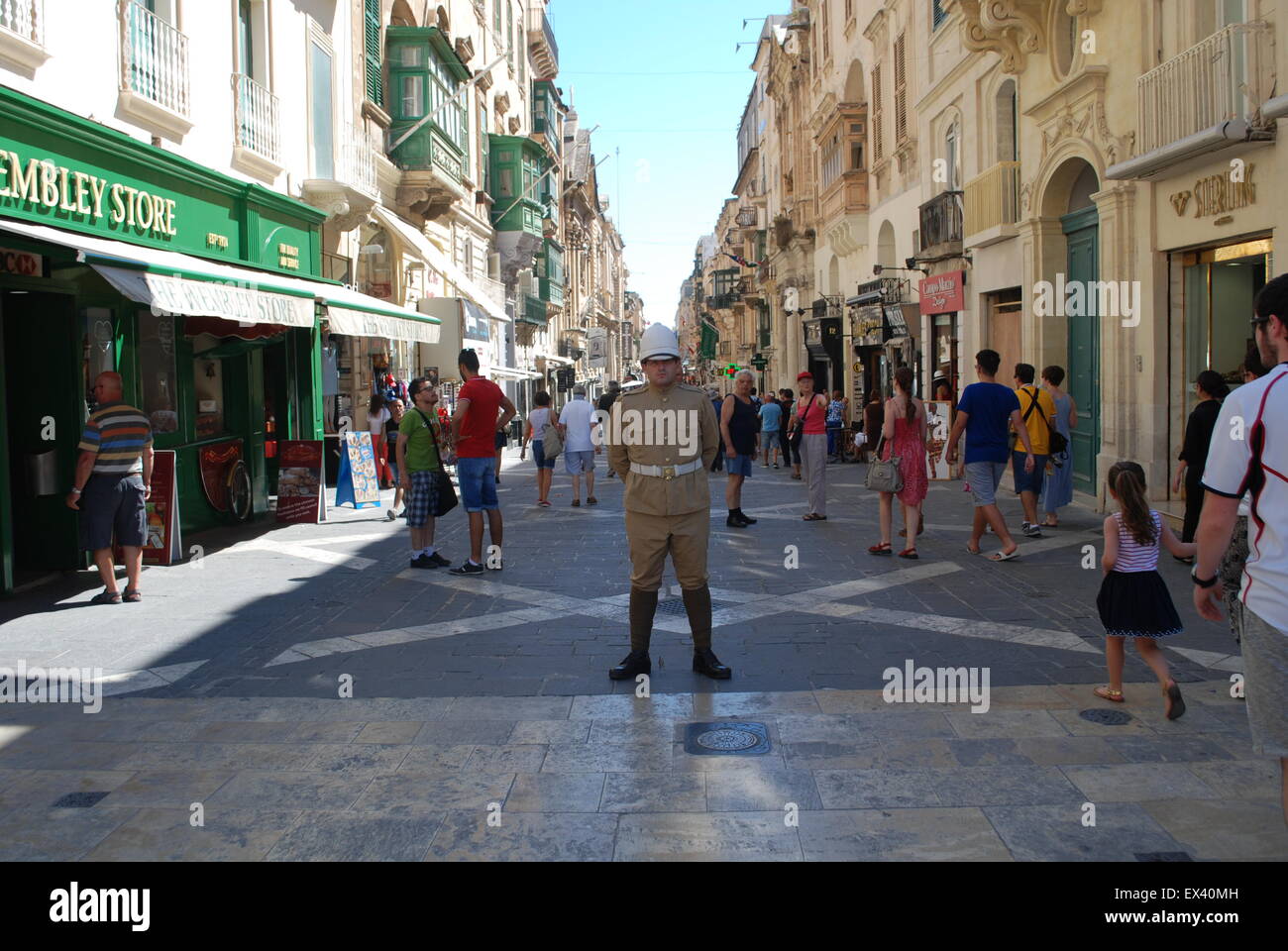 A Victorian-era policeman stands guard on Republic Street in Malta's ...