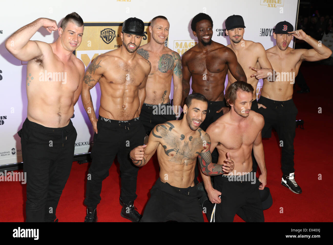 Sydney, Australia. 6 July 2015. Male dancers arrive on the red carpet ...