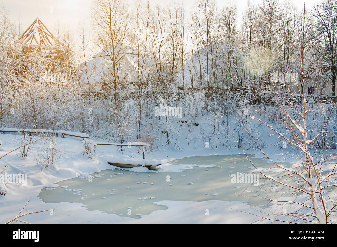 beautiful winter landscape with a lake Stock Photo - Alamy