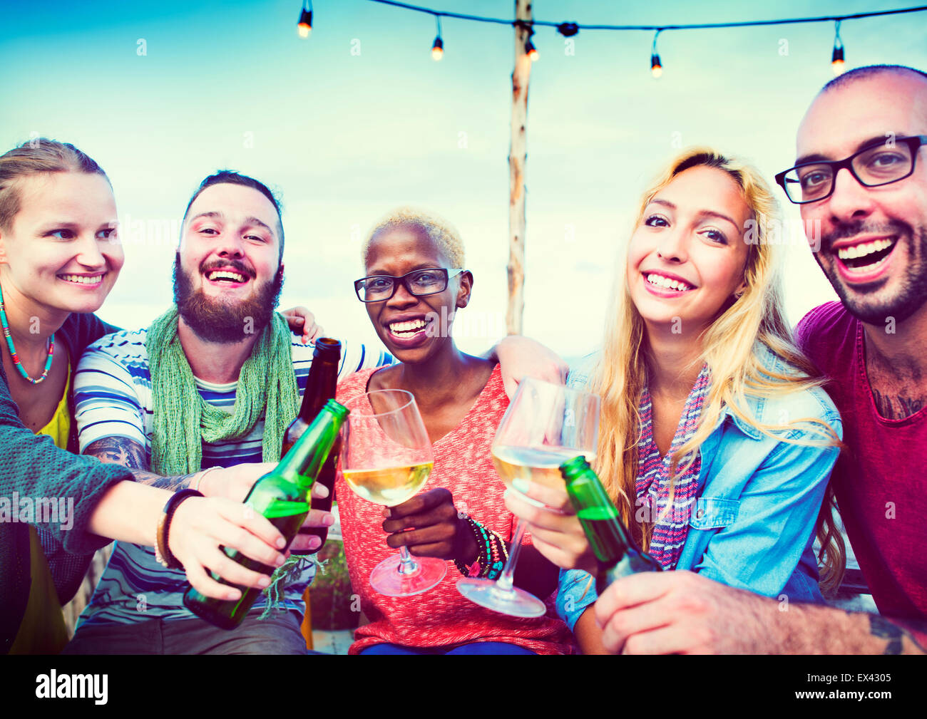 Diverse Summer Beach Party Roof Top Fun Concept Stock Photo - Alamy