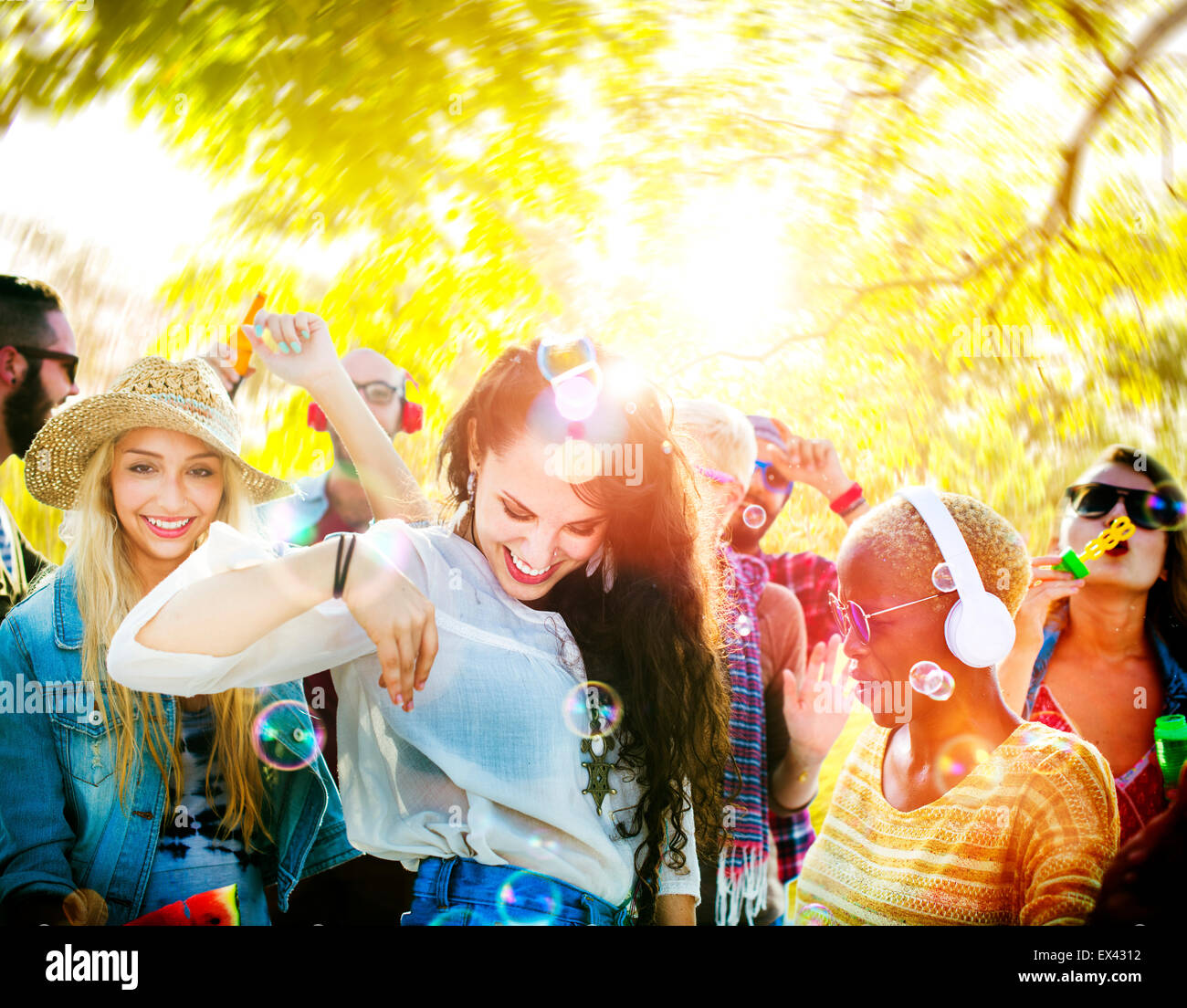 Friendship Party Music Dancing Summer Happiness Concept Stock Photo - Alamy