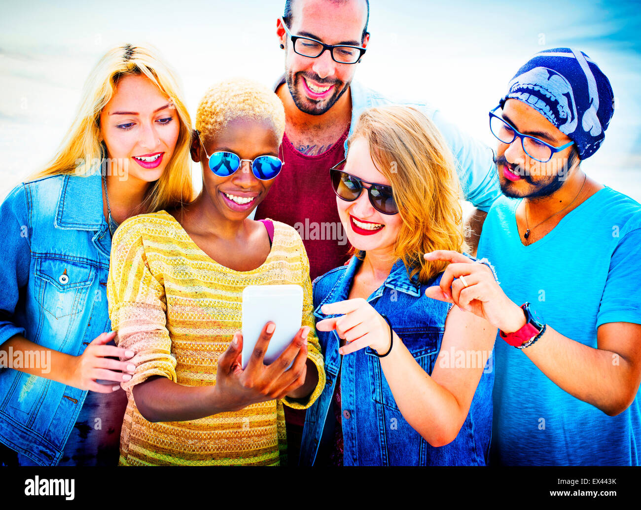 Diverse Summer Friends Fun Bonding Smart Phone Concept Stock Photo - Alamy