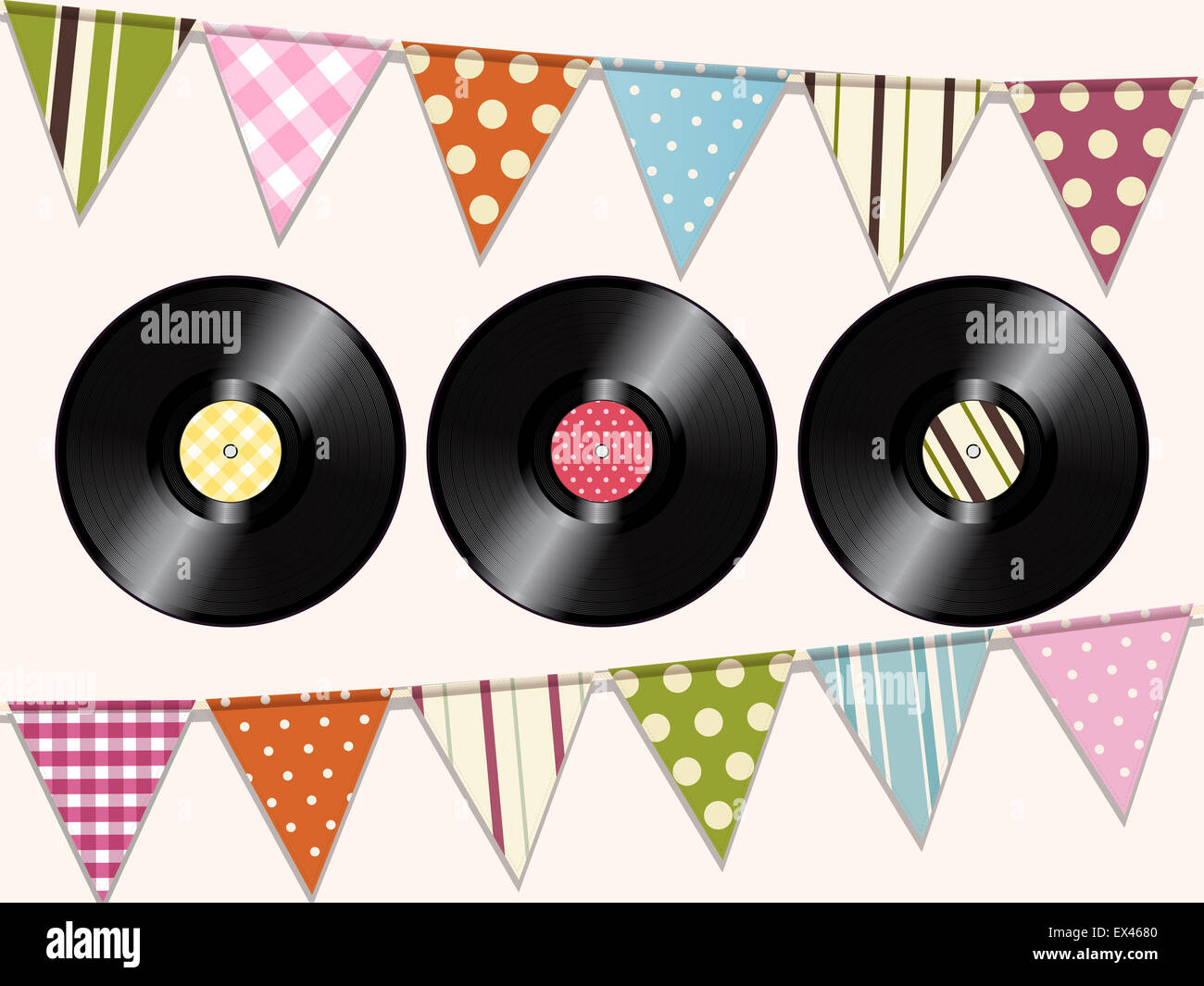Vintage Vinyl Records Background with Bunting Stock Photo - Alamy