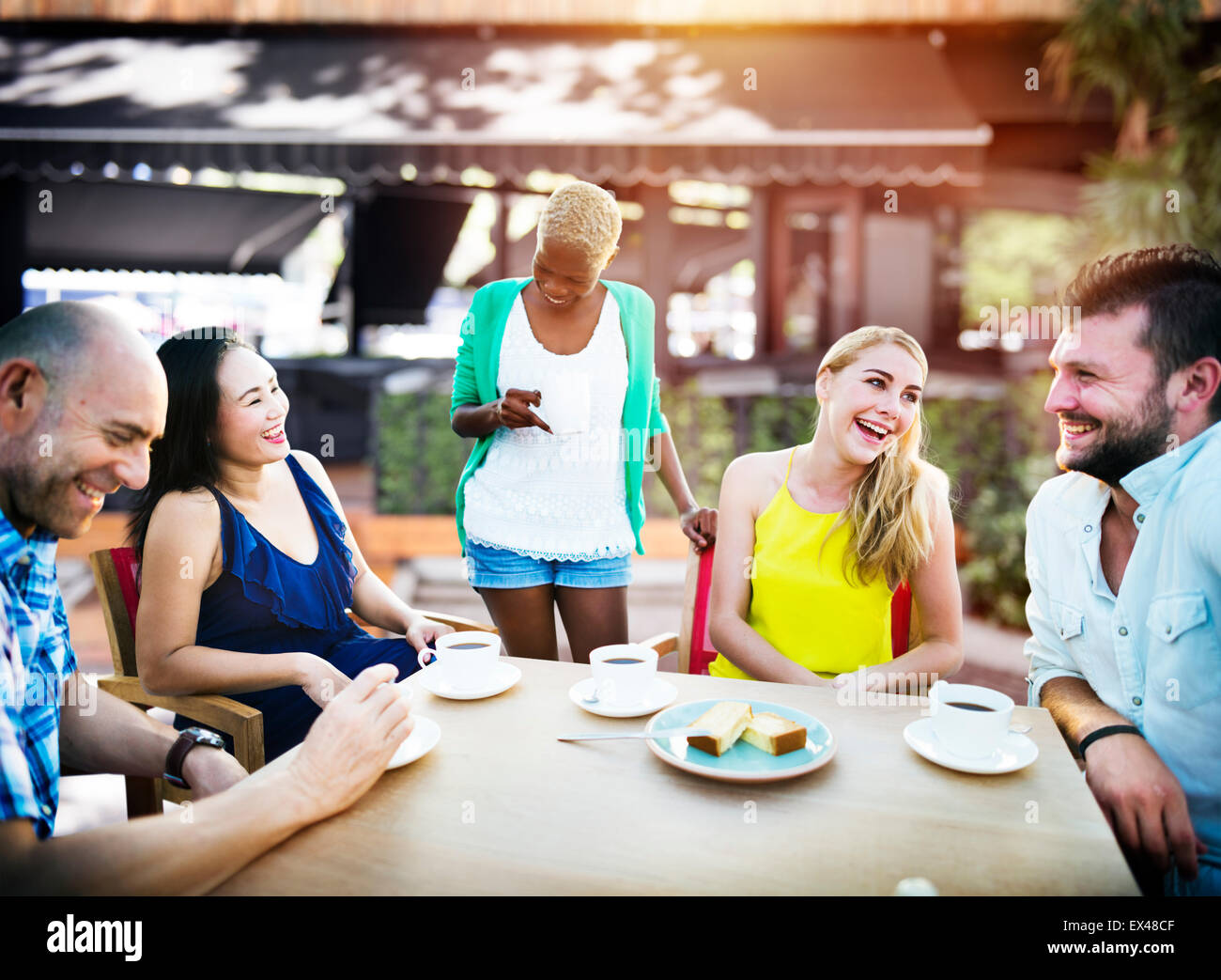 Group Friends Chilling Talking Holiday Concept Stock Photo - Alamy