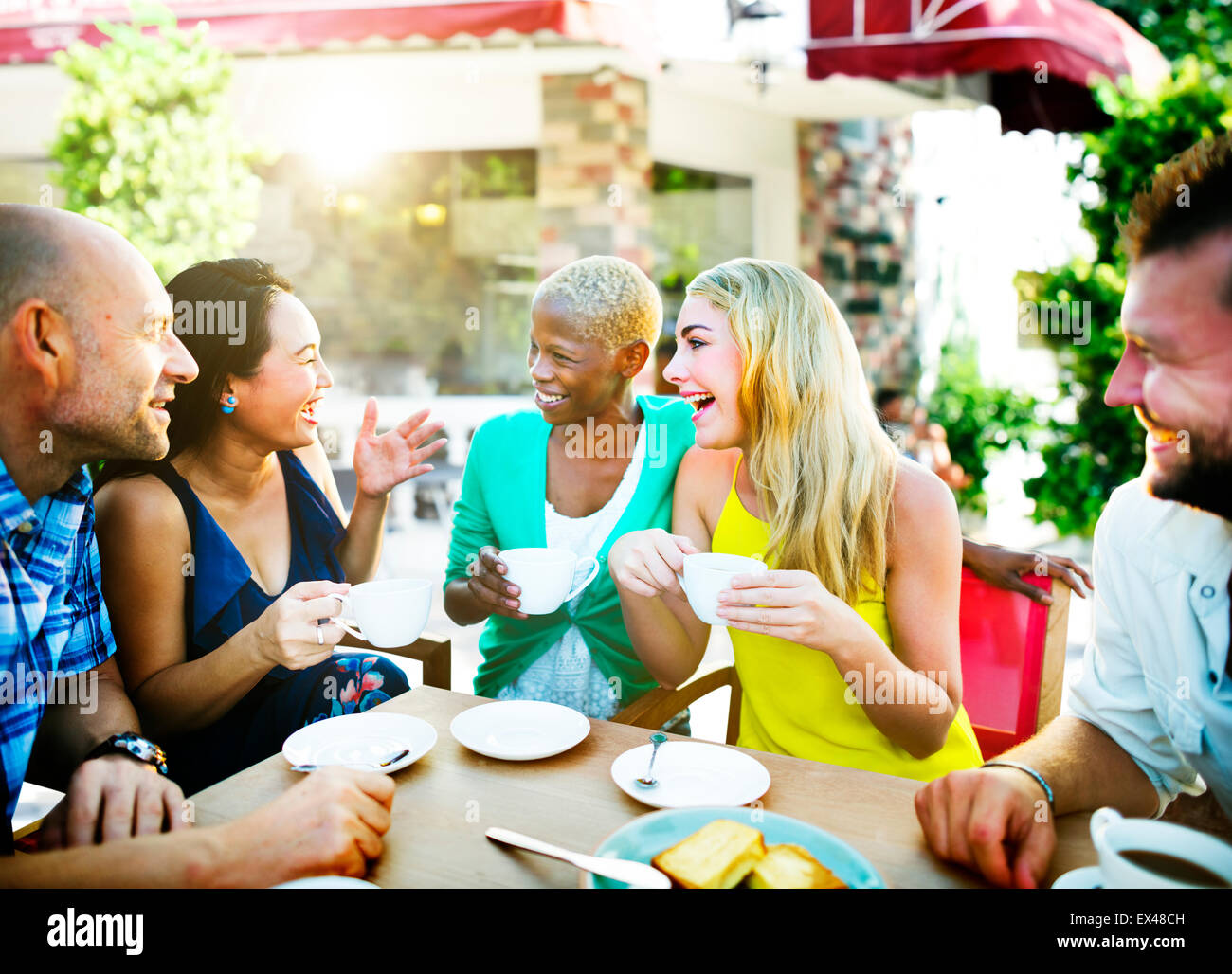 Group Friends Chilling Talking Holiday Concept Stock Photo - Alamy