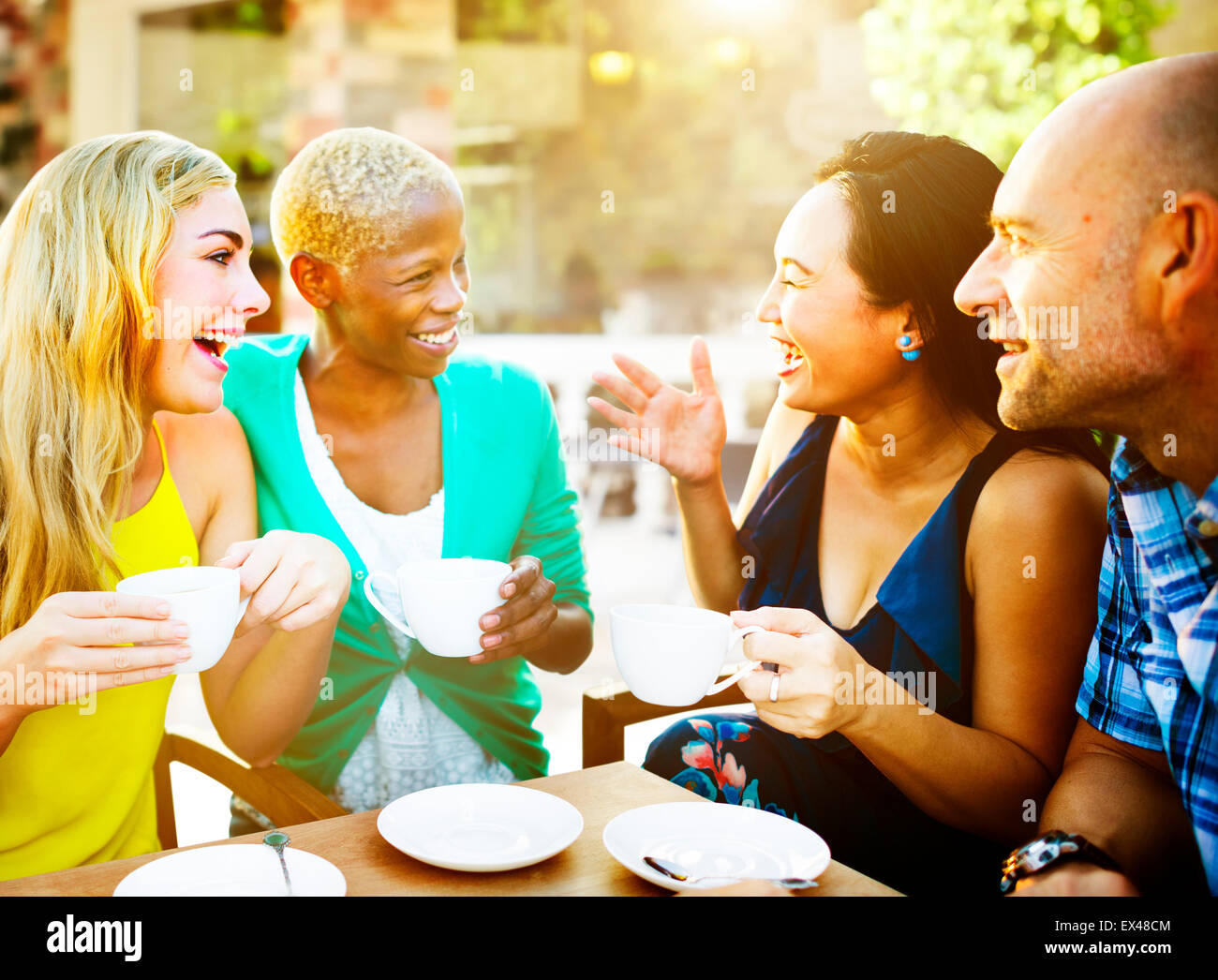 Group Friends Chilling Talking Holiday Concept Stock Photo - Alamy