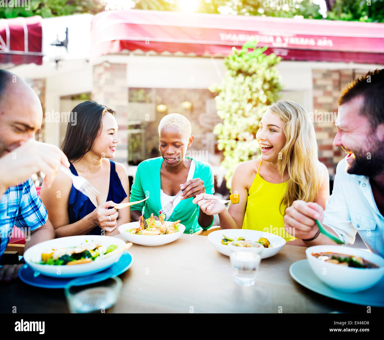 Group Friends Chilling Talking Holiday Concept Stock Photo - Alamy