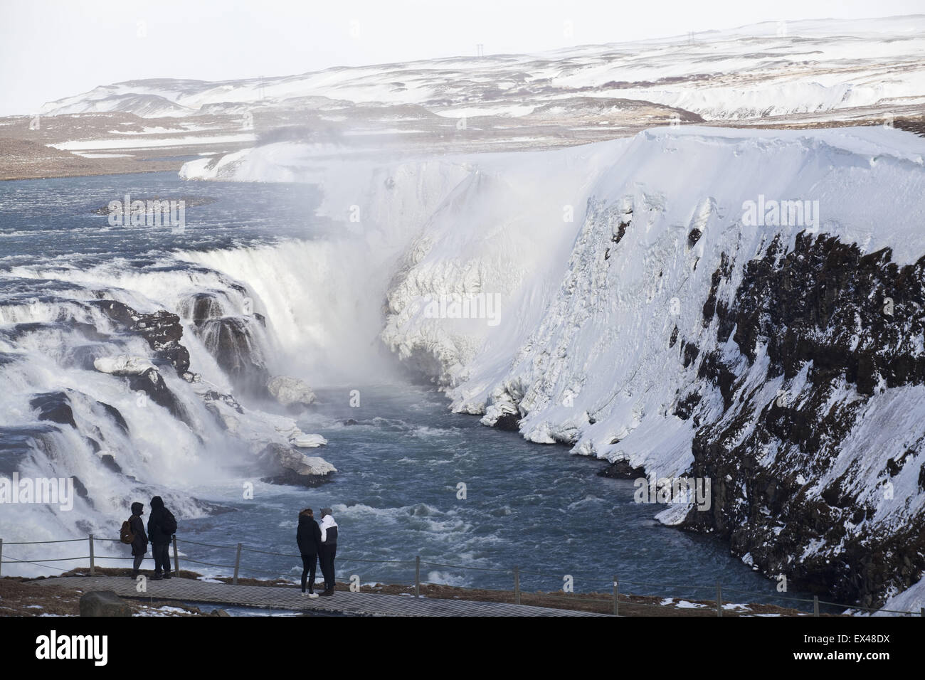 April 7, 2015 - ICELAND - Visitors overlooking Gullfoss.Gullfoss ...