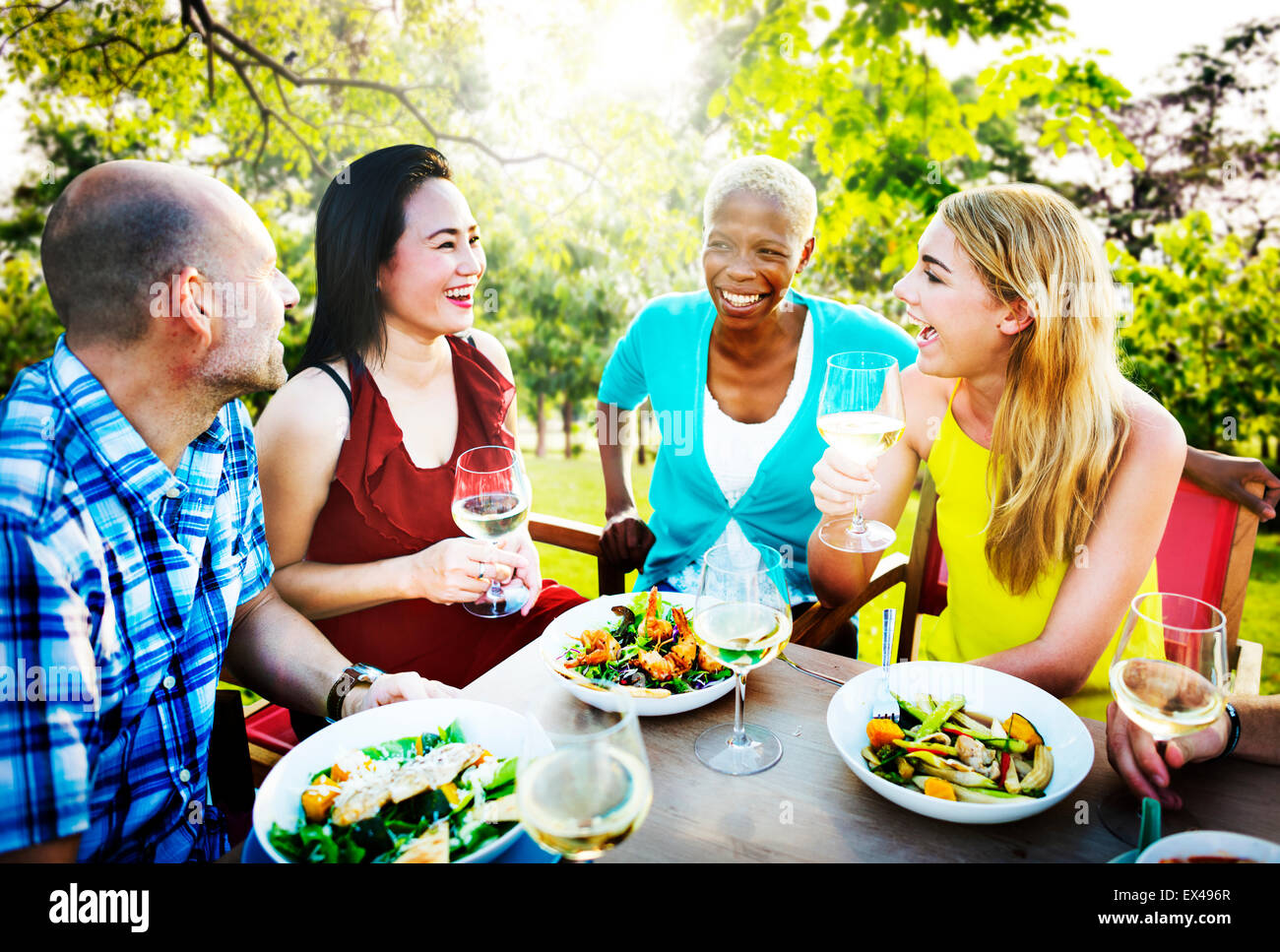 Group Friends Chilling Talking Holiday Concept Stock Photo - Alamy