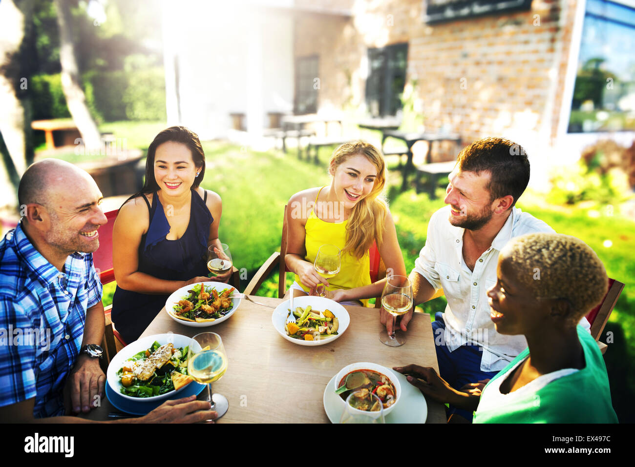 Group Friends Chilling Talking Holiday Concept Stock Photo - Alamy