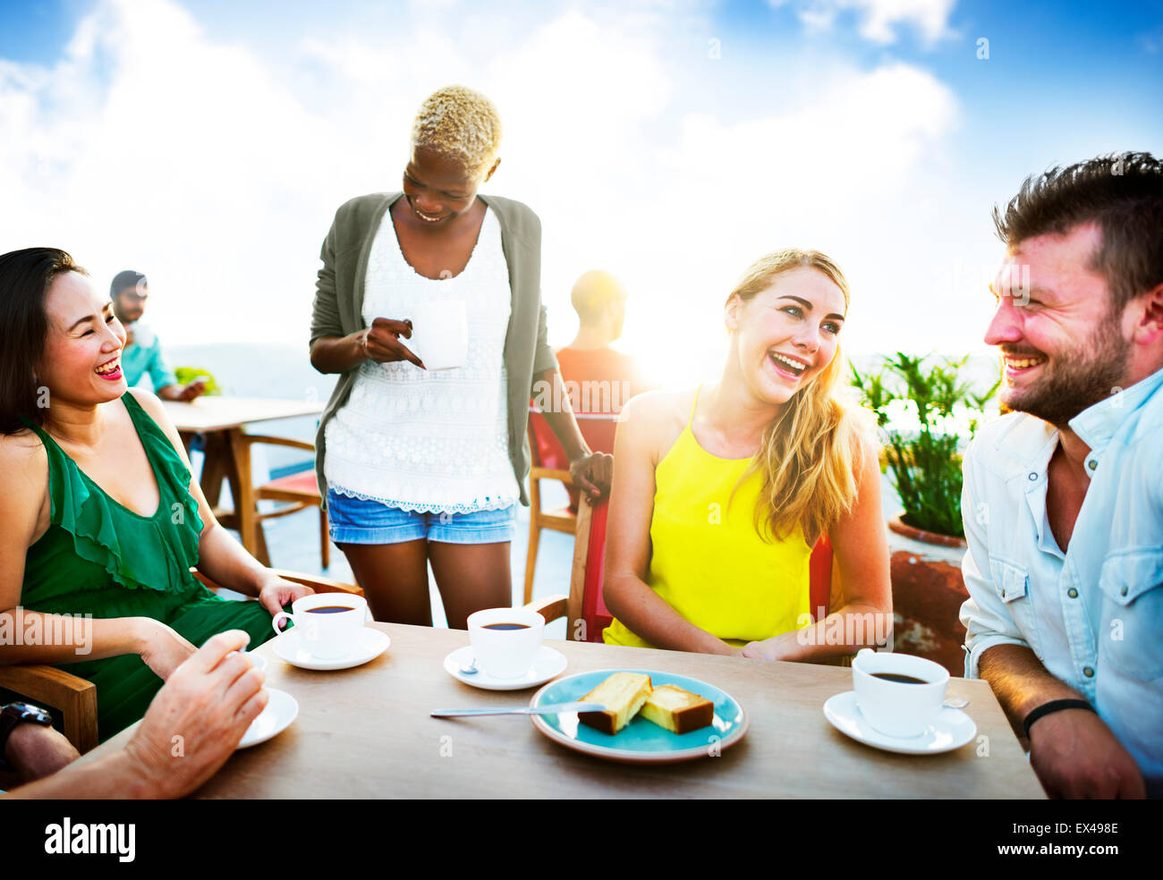 Group Friends Chilling Talking Holiday Concept Stock Photo - Alamy