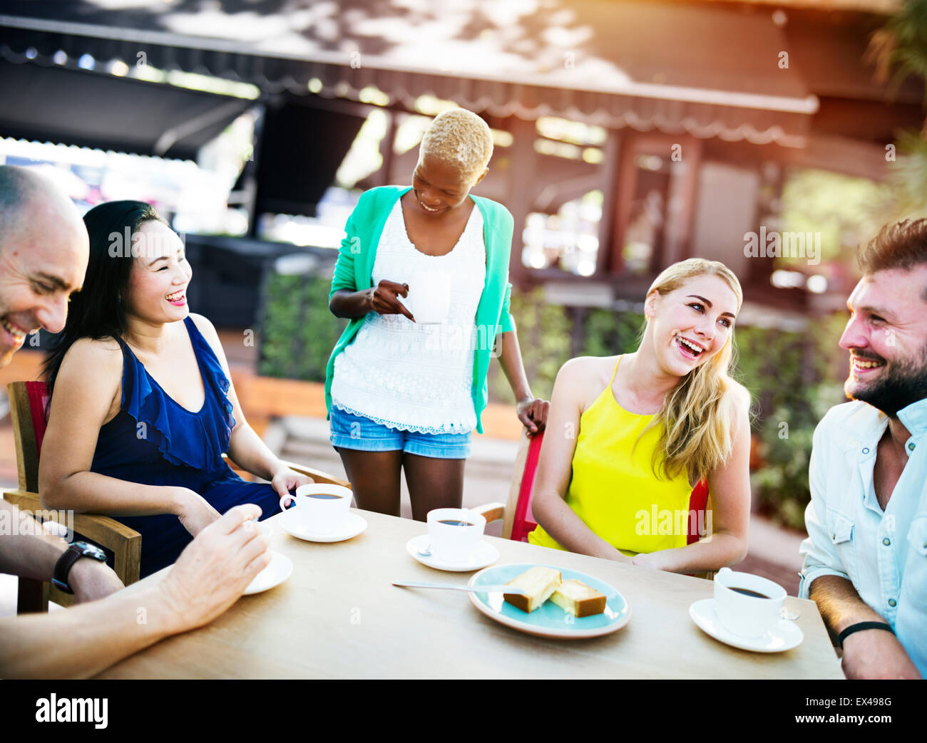 Group Friends Chilling Talking Holiday Concept Stock Photo - Alamy