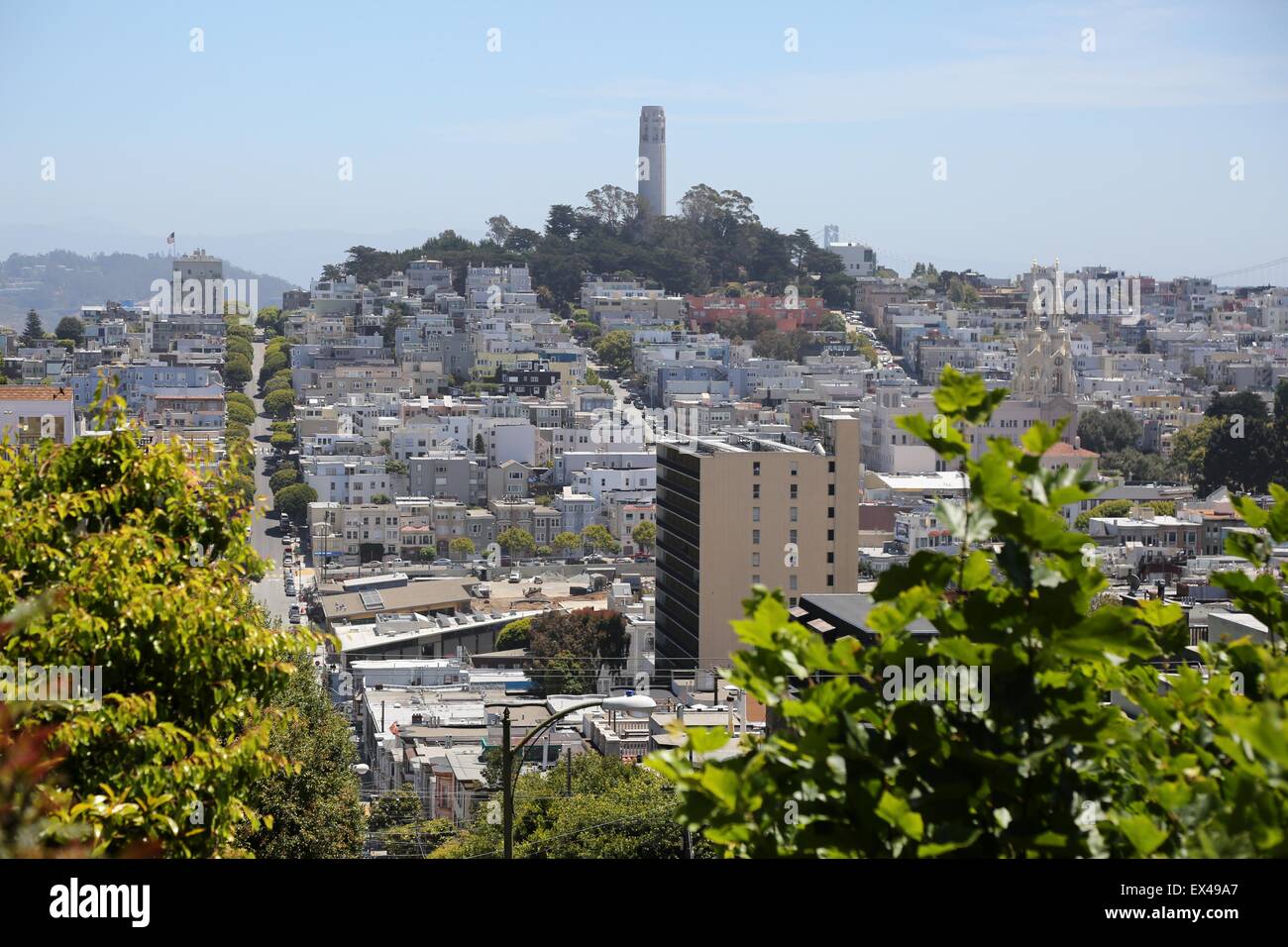 The Coit Tower on Telegraph Hill seen from Nob Hill, San Francisco ...