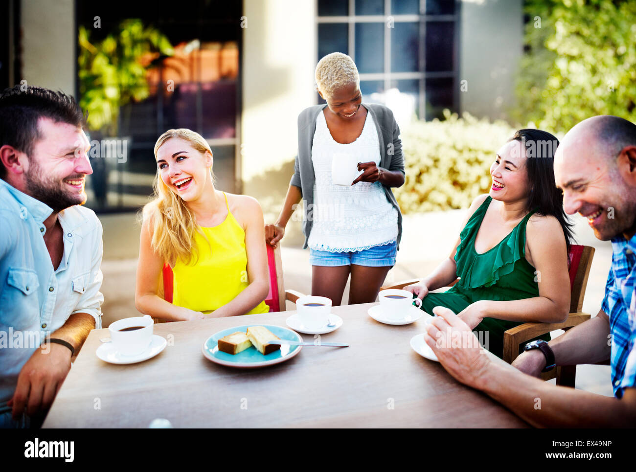Group Friends Chilling Talking Holiday Concept Stock Photo - Alamy